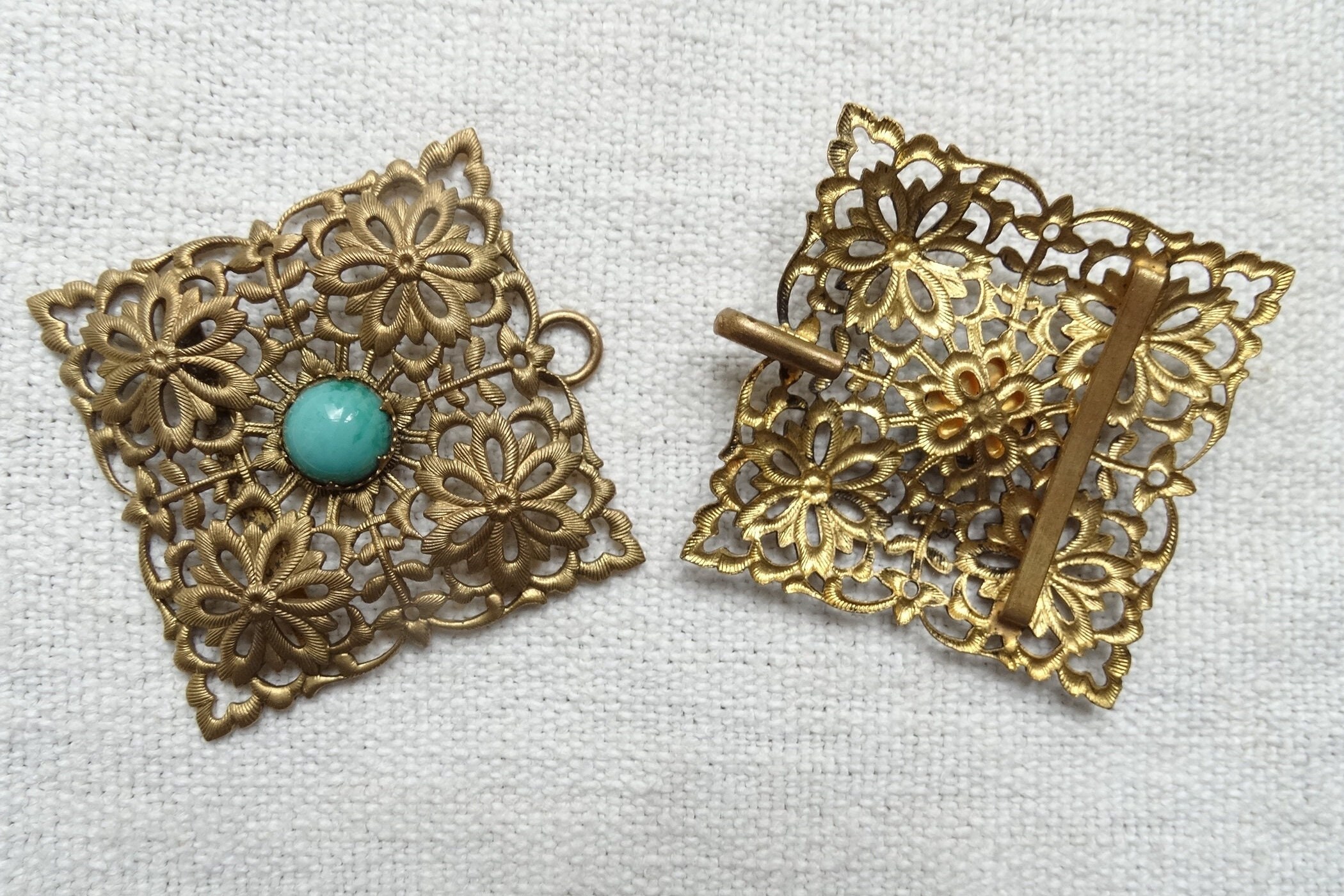 Antique Cloak Clasp/filigree Gilt Brass & Glass Cape Clasp/french Belt ...
