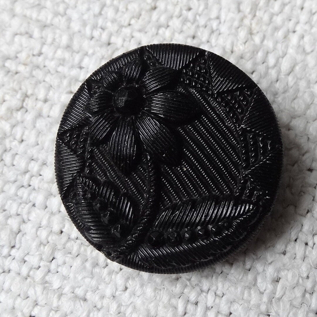 Antique Lacy Glass Button/czech Glass Button/black Flower Button/sewing ...
