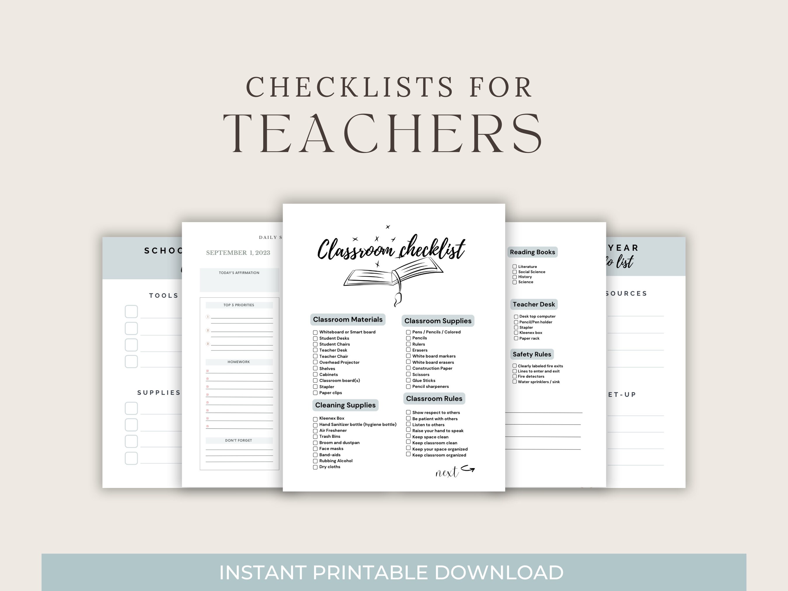 6 Teacher Checklist Templates | Checklist Printable | Customizable ...