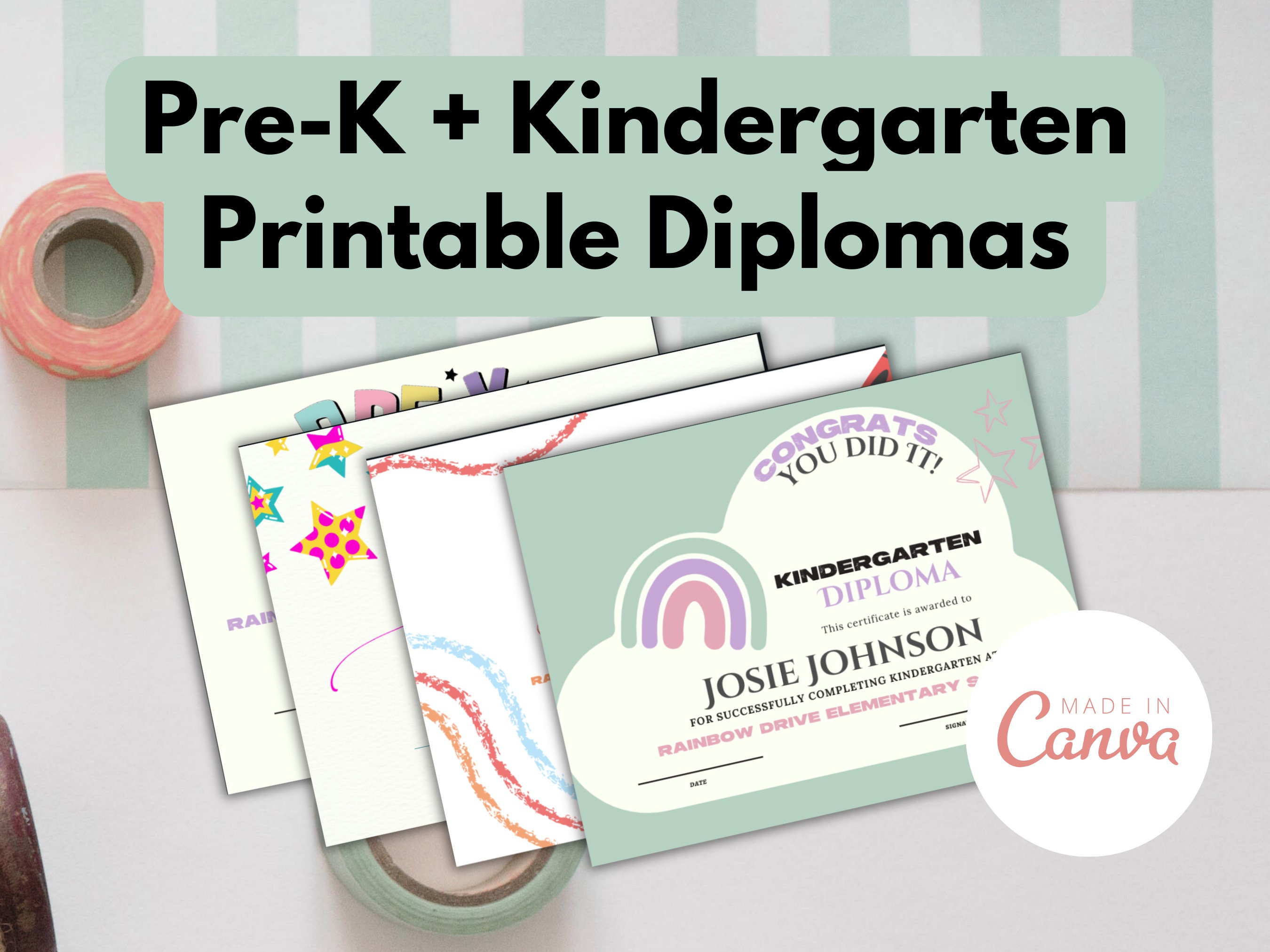 4 Editable Pre-k and Kindergarten Diplomas | Instant Download Diplomas ...