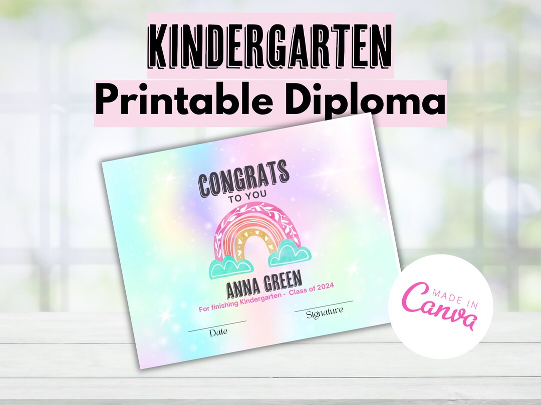 Kindergarten Diploma | Editable Diploma Made in Canva | Customizable ...