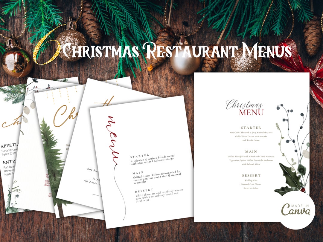 Editable Christmas Menu Templates | 6 Menus Fully Customizable in Canva ...
