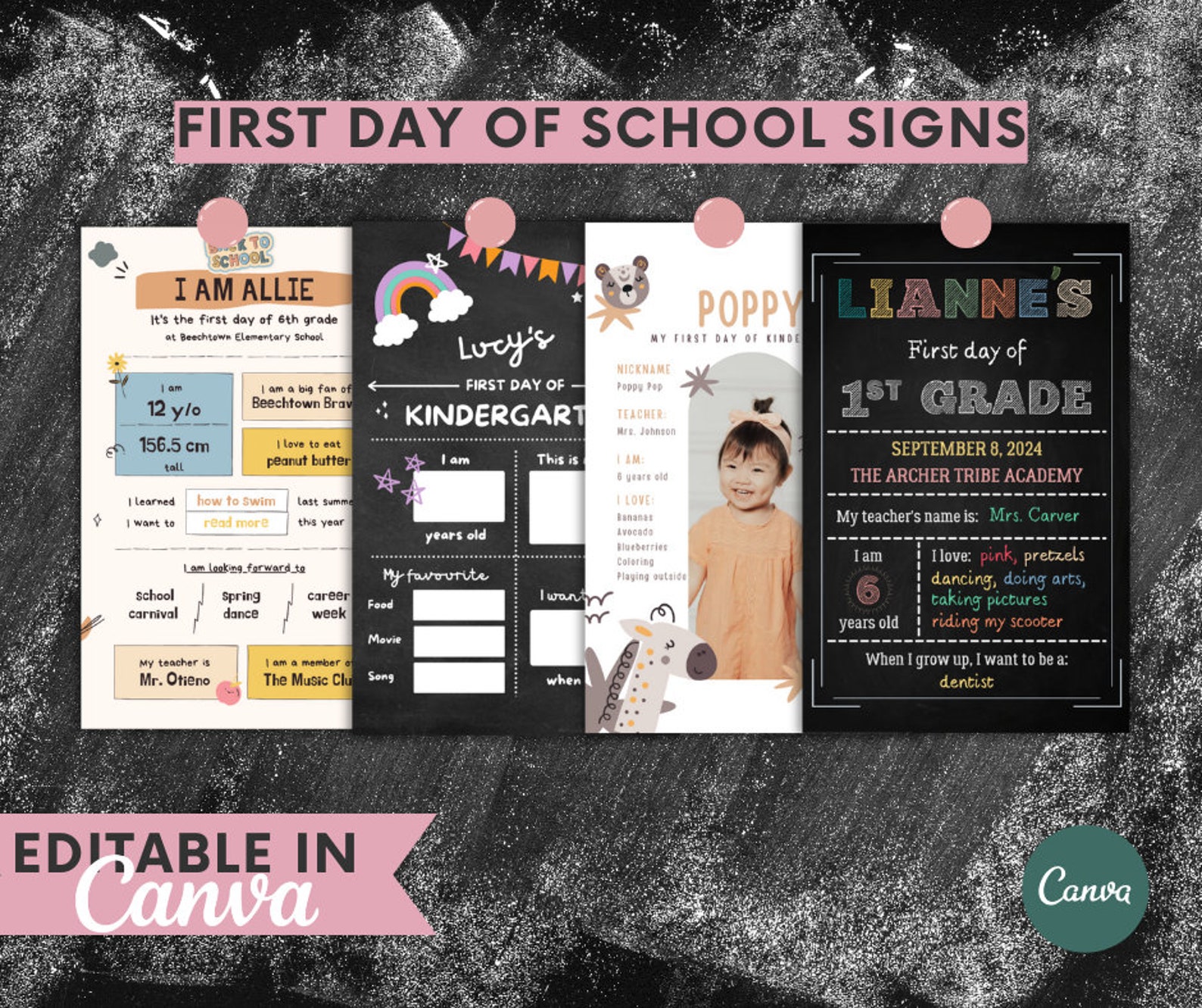 4 First Day of School Printable Signs | Editable Back to School Signs ...