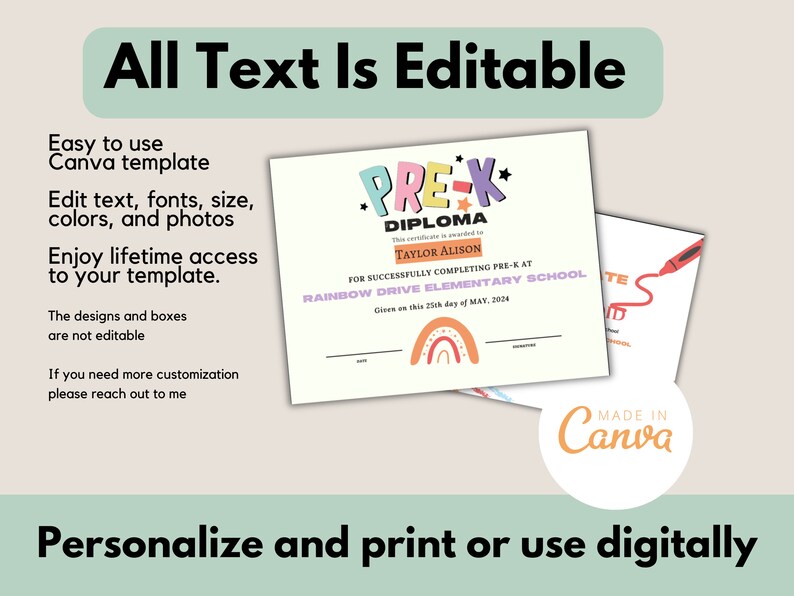 4 Editable Pre-k and Kindergarten Diplomas Instant Download Diplomas ...