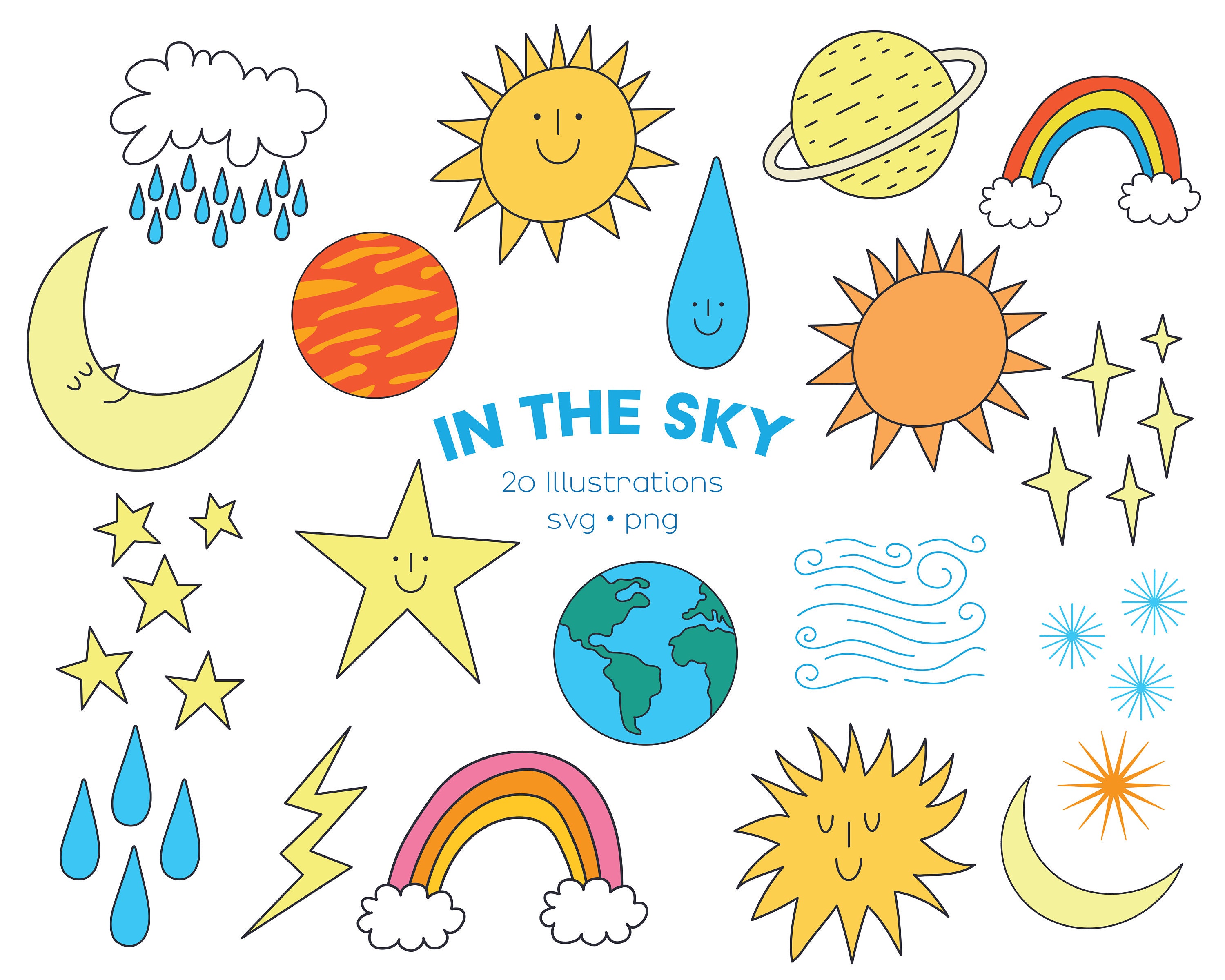 Sky and Weather Clipart Bundle | SVG & PNG Instant Download - Etsy