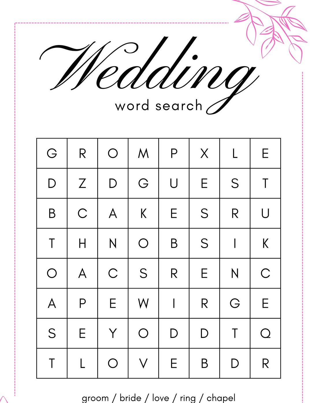 Wedding Crossword printable - Etsy