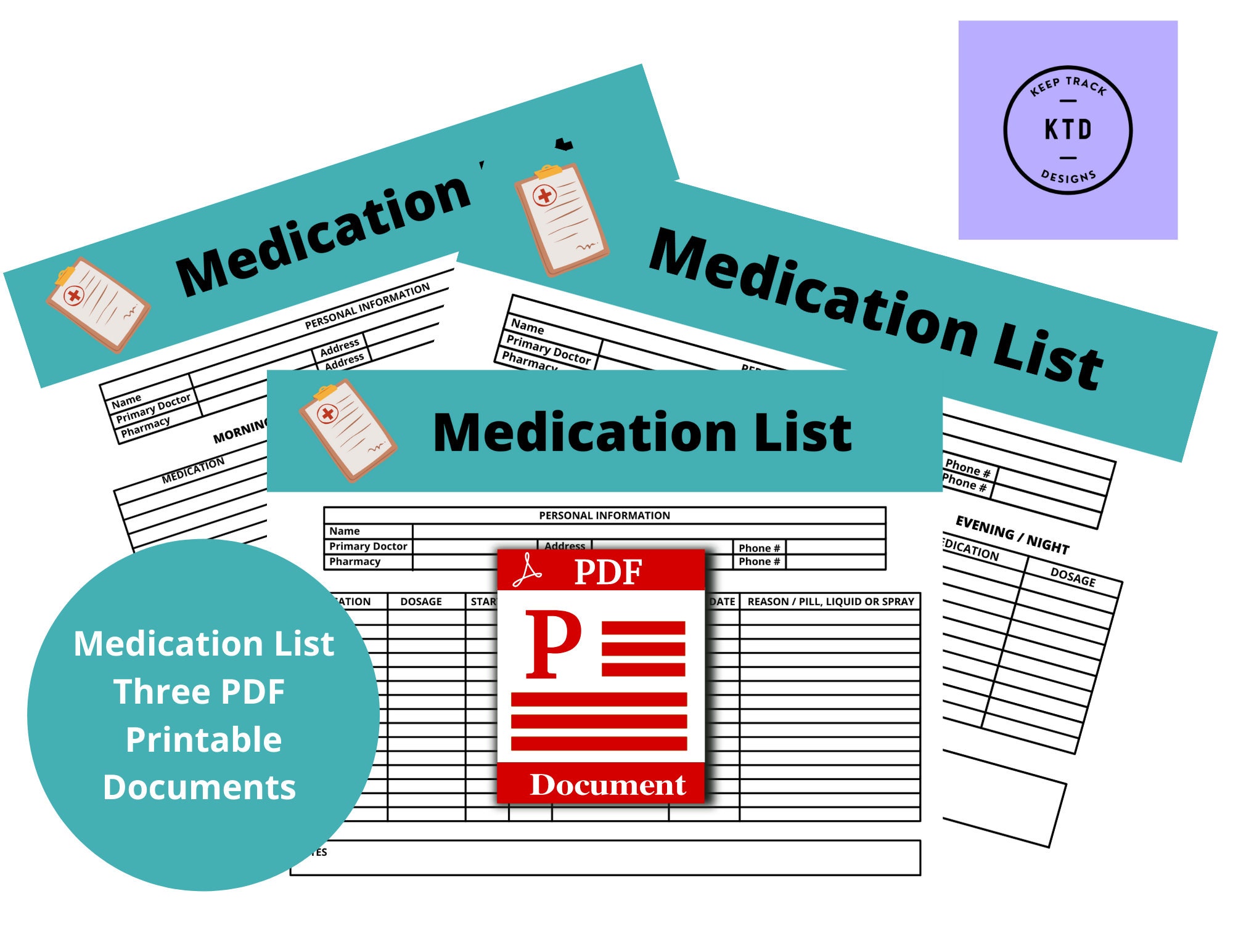 Medication Rx List Organizer Medicine Planner Supplement Chart Pill Log ...