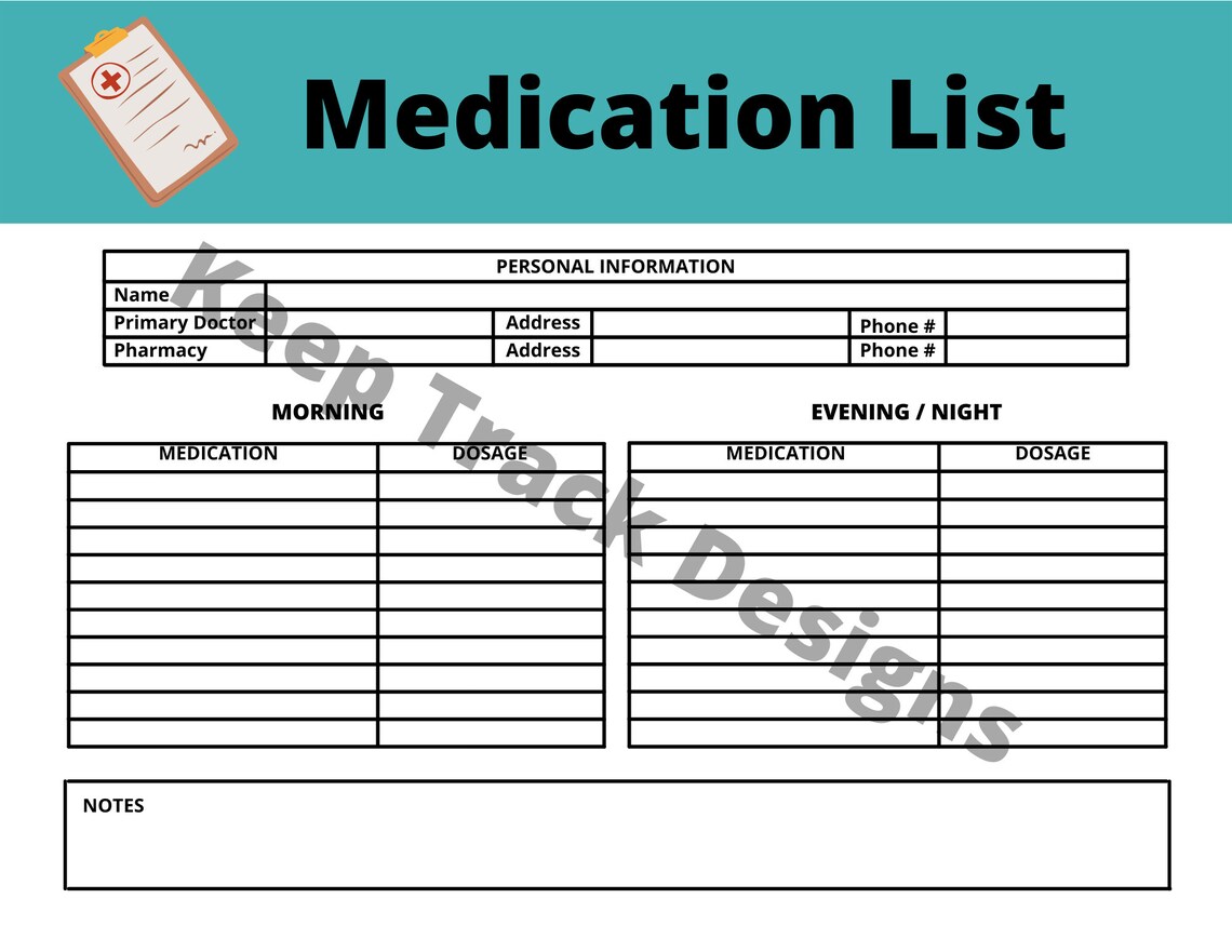 Medication Rx List Organizer Medicine Planner Supplement - Etsy