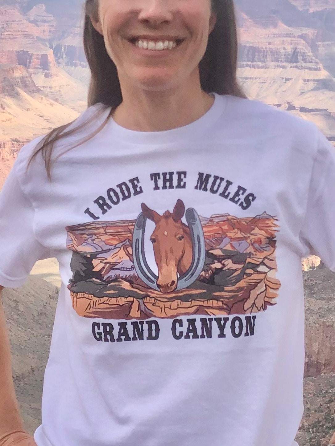 Grand Canyon Mule Ride Longsleeve Shirt Color on White Shirt - Etsy