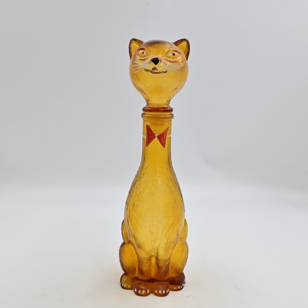 Vintage Mid Century Modern Cat Decanter Mid Century Amber Glass ...