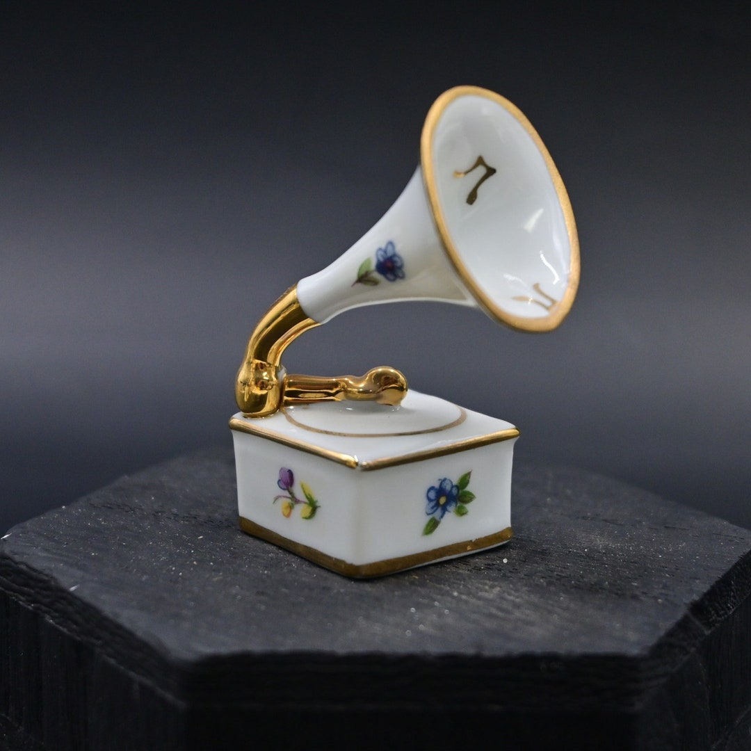 Vintage Limoges White Gold Trim Record Player Miniature Figure - Etsy