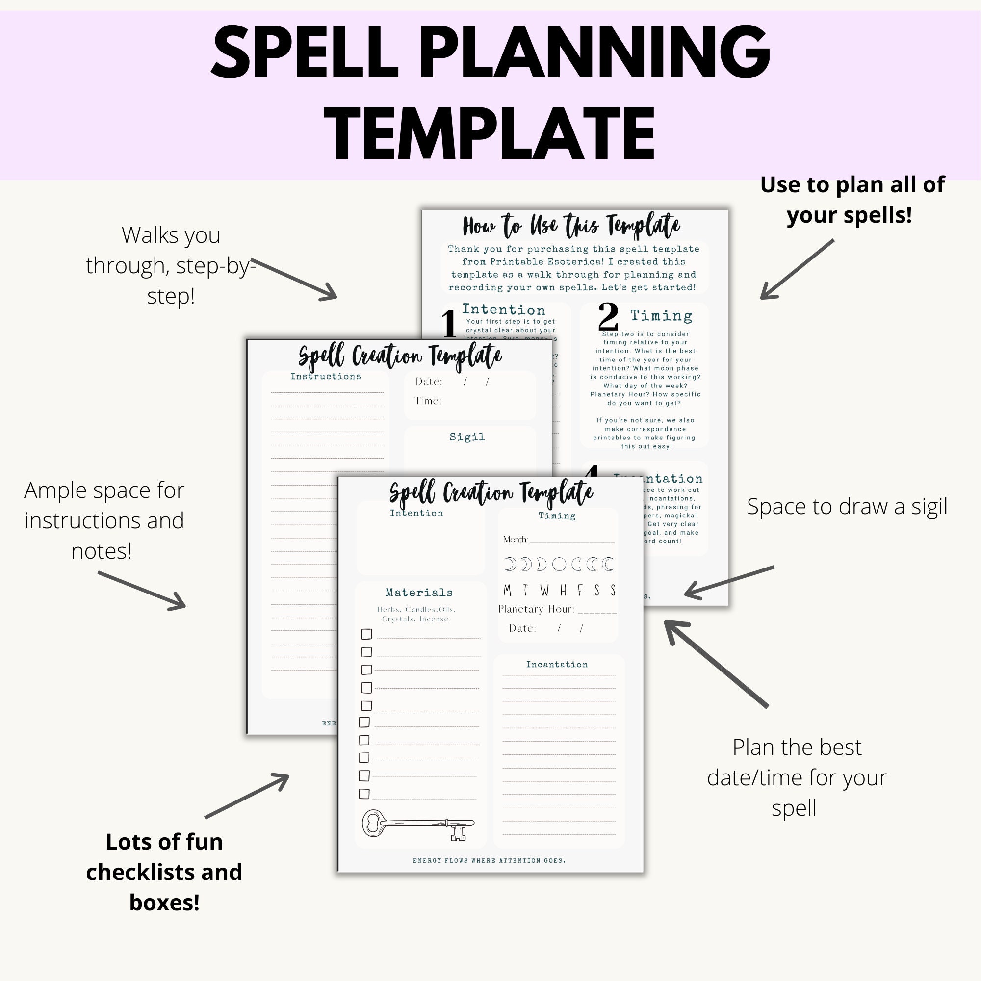 Spell Template | Spell Planner, Grimoire Pages, Book of Shadows Pages ...