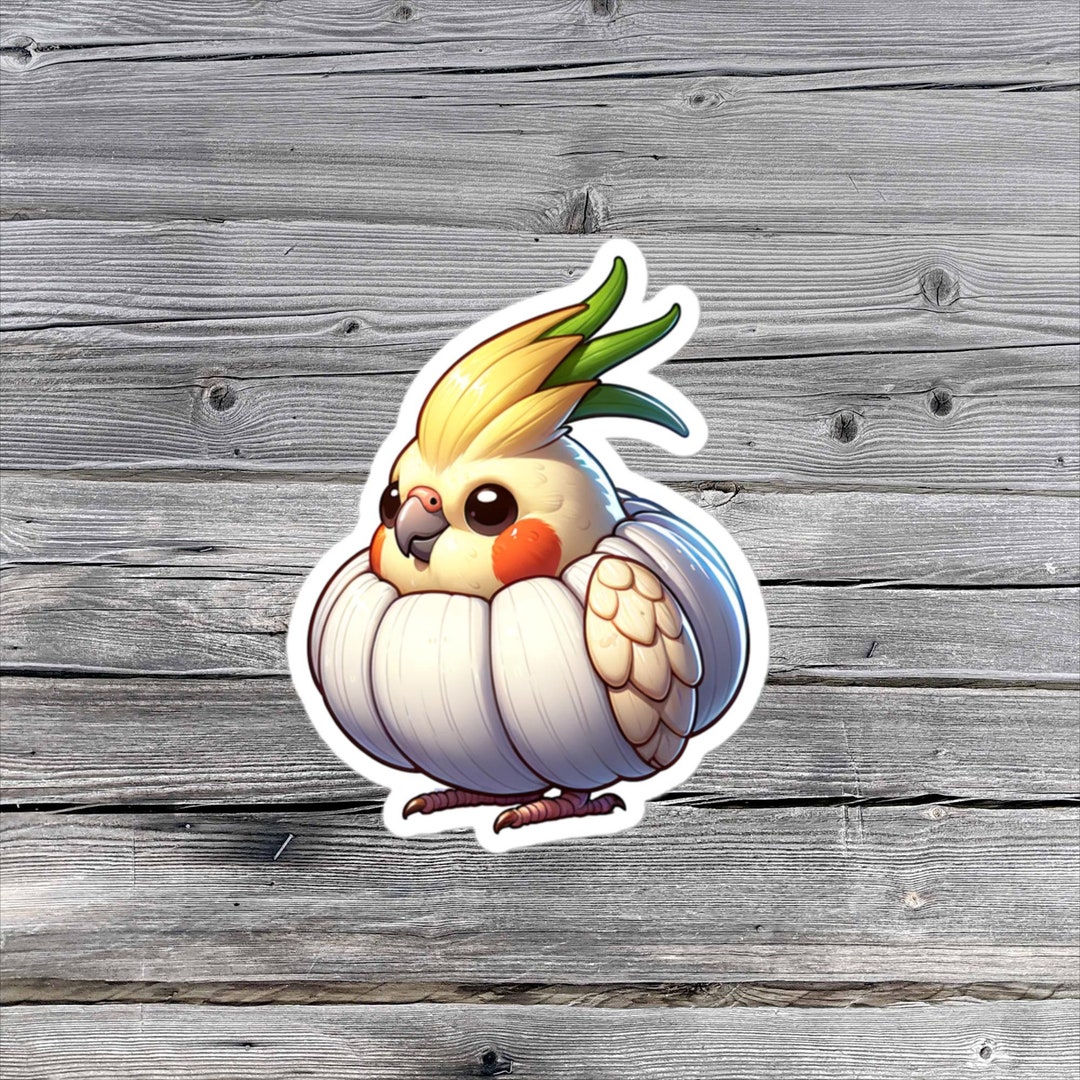 Cockatiel Dressed as Garlic Sticker, Cockatiel Gift, Cute Garden Gift ...
