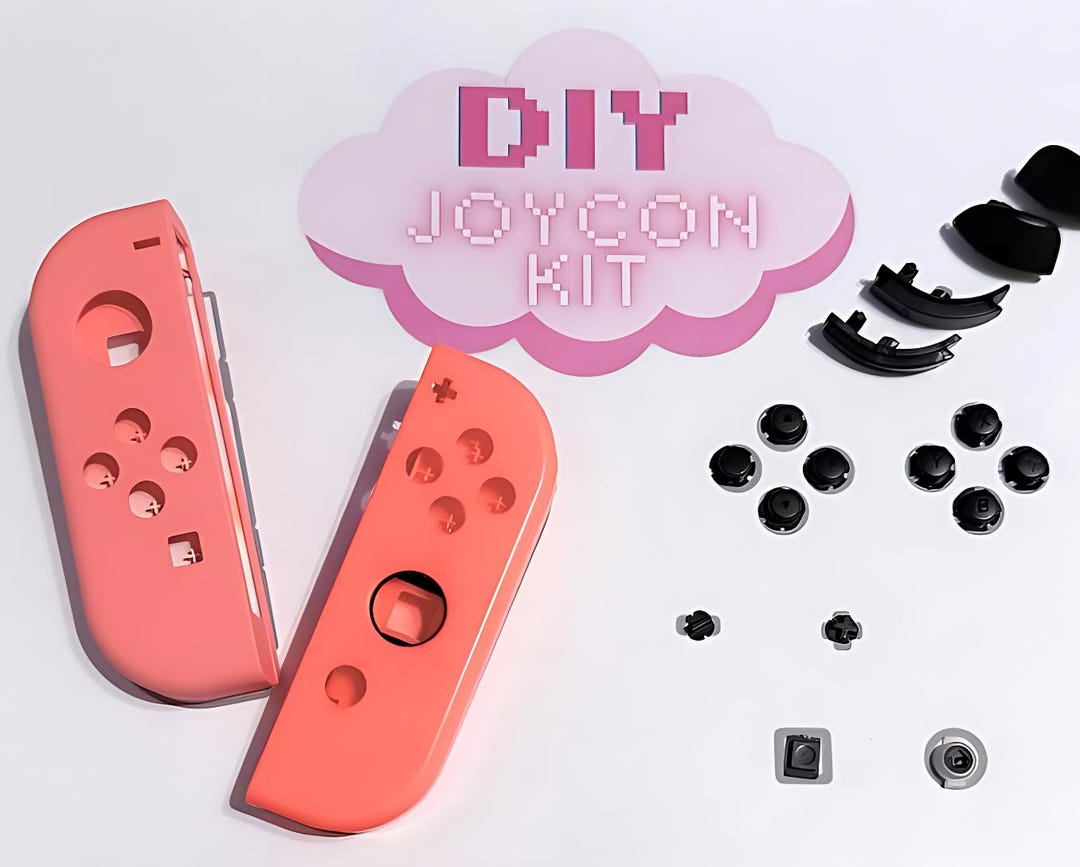 Peach & Red Joy-con Shell Kit: Bold Black Buttons - DIY Nintendo Switch ...