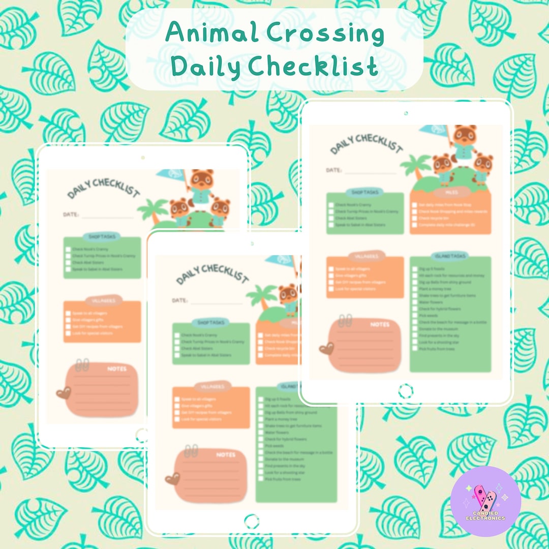 Animal Crossing Planners | Daily Checklist - Etsy