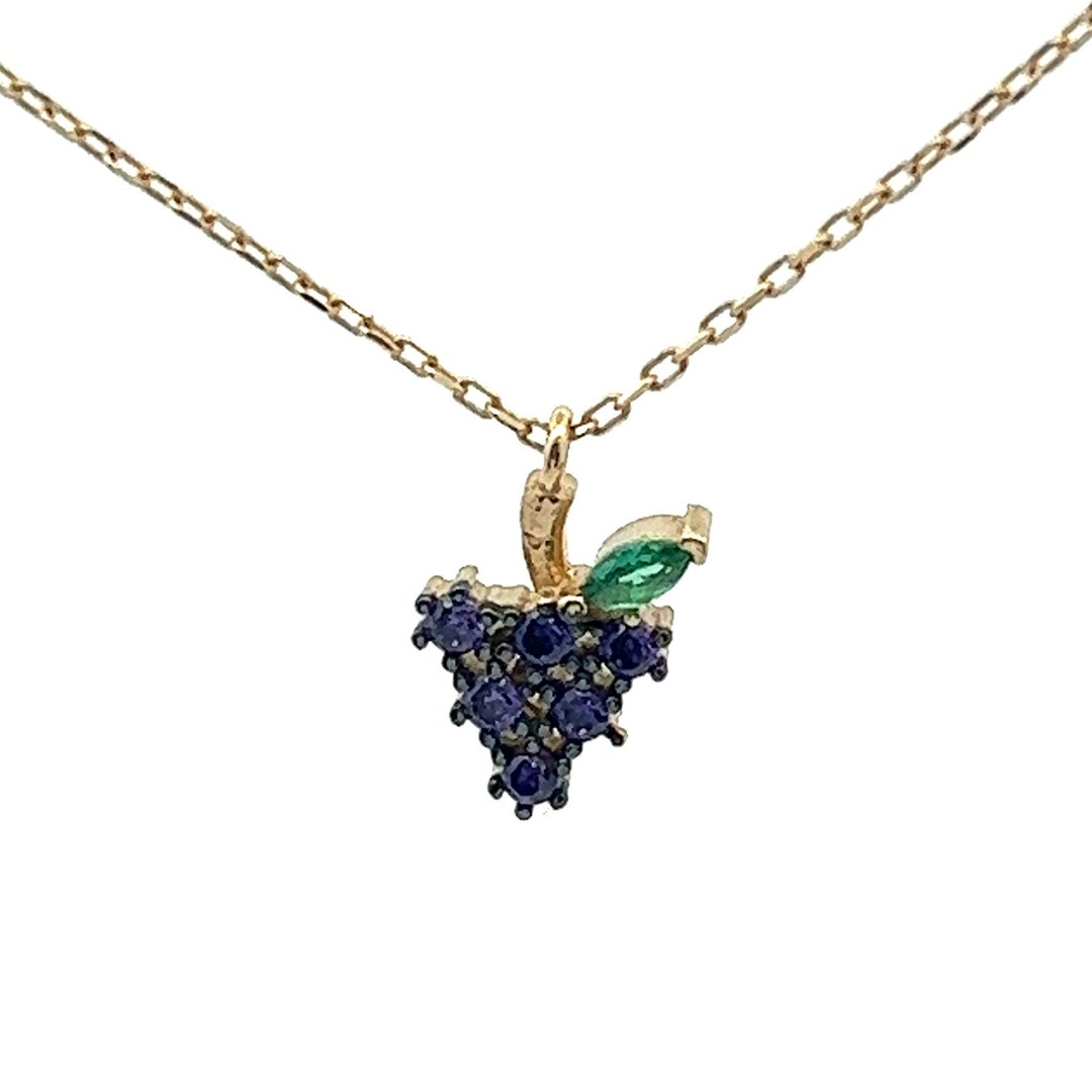 14K Solid Gold Grape Necklace Minimalist Fruit Pendant Necklace ...