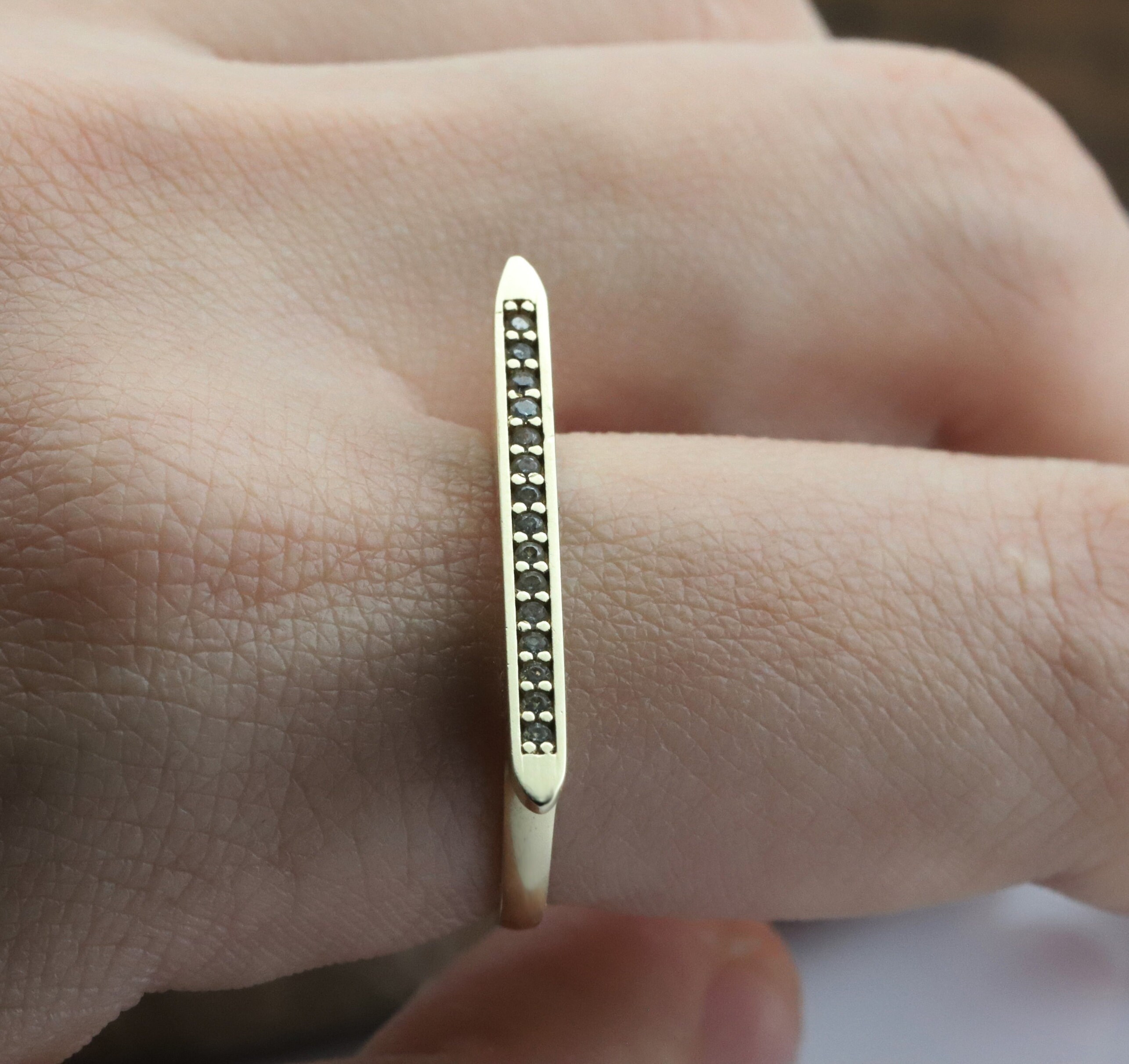 14K Flat Rectangular Shaped Ring/Solid Gold Cluster Ring/Thin | Etsy