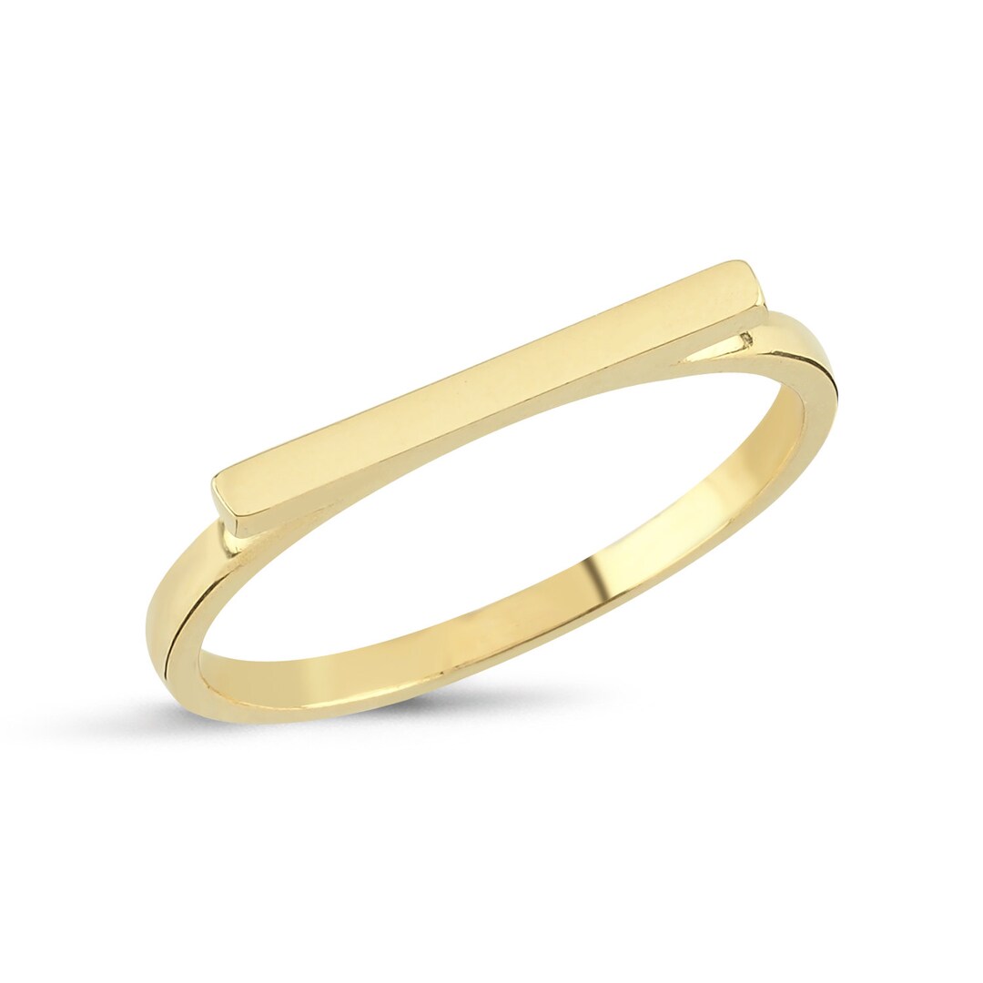 14K Solid Gold Flat Bar Ring Thin Gold Line Ring Tarnish Free Ring ...