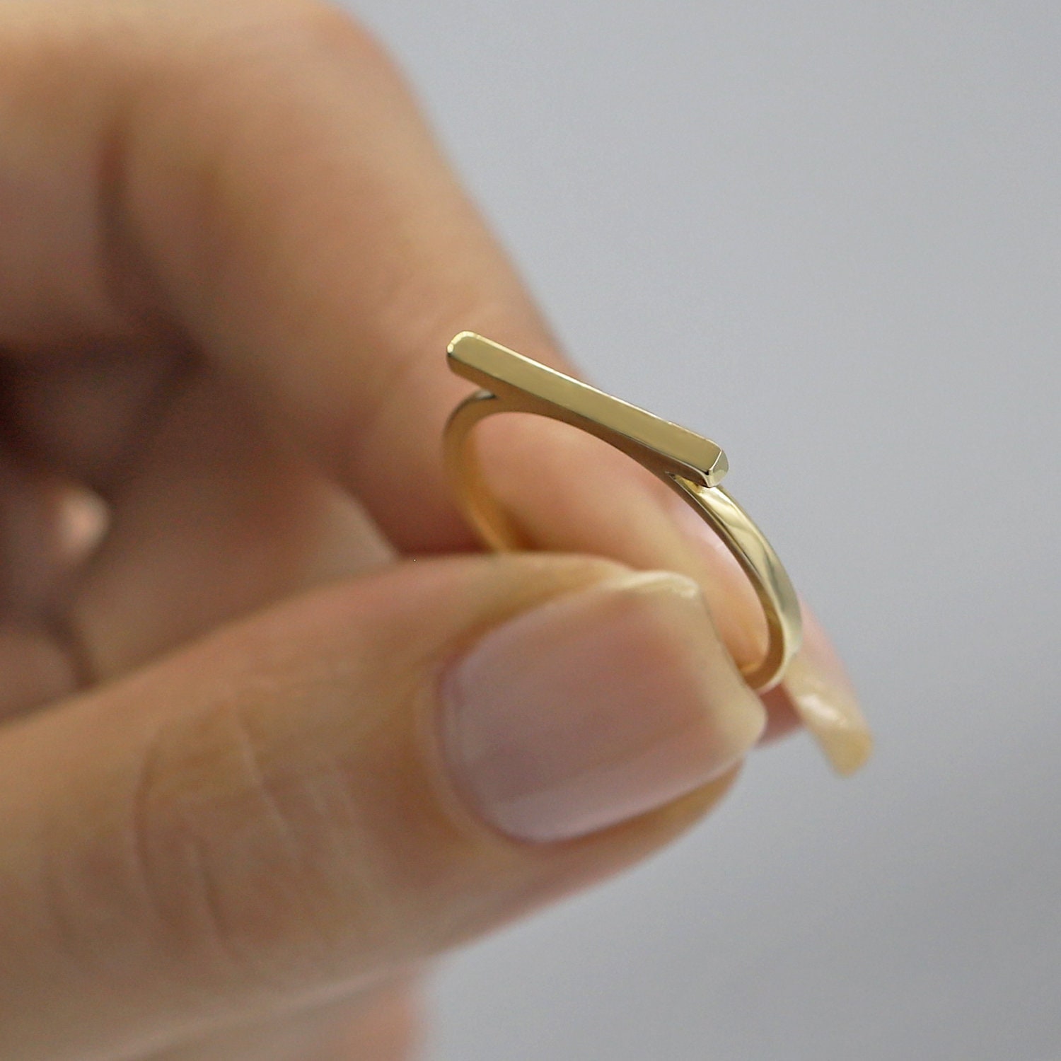 14K Solid Gold Flat Bar Ring Thin Gold Line Ring Tarnish Free Ring ...