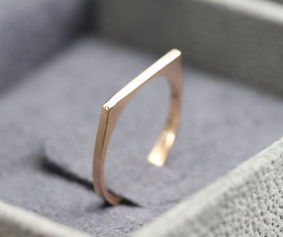 14K Flat Rectangular Shaped Ring/solid Gold Flat Ring/thin Gold Ring ...