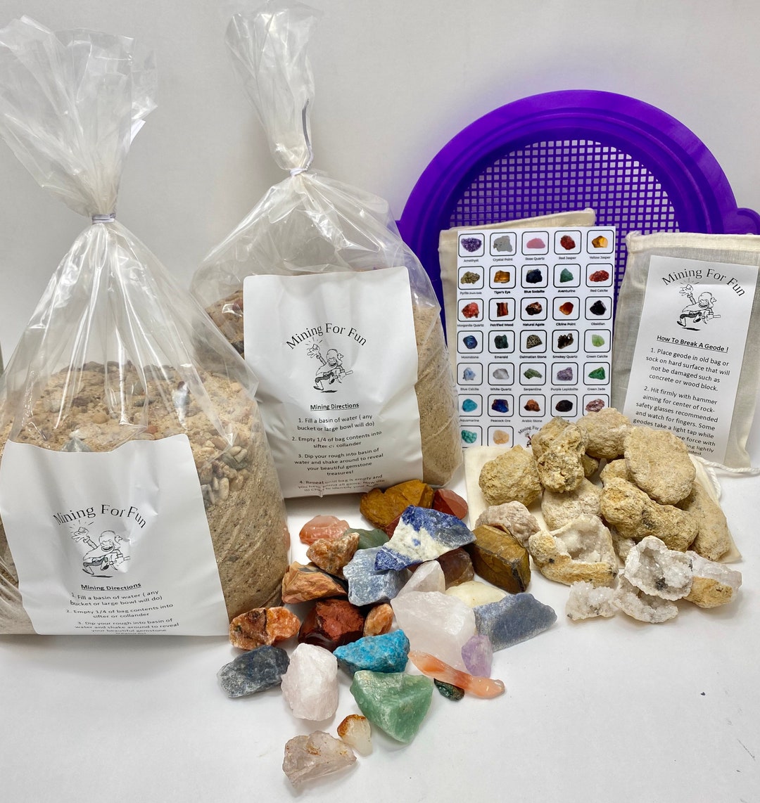 2 EXTRA LARGE 7 Lb Gemstone Mining Crystal Bag Kits & 10 Break Your Own ...