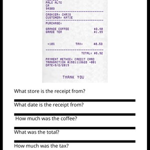 Receipts - Math Distance Learning Worksheets for Special Education Unit ...