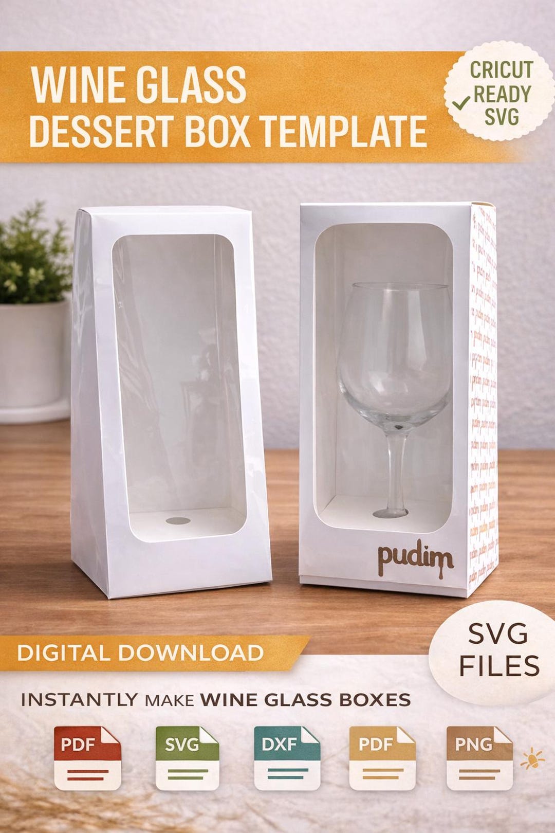 Wine Glass Cake Cup Box SVG | Tall Gift Box Template for Cricut ...