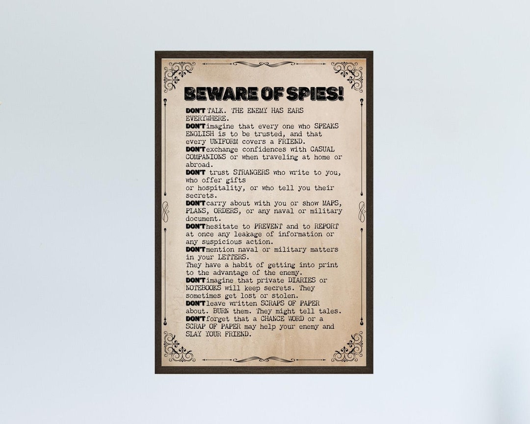Humorous Military Beware of Spies Poster Patriotic Decor for - Etsy