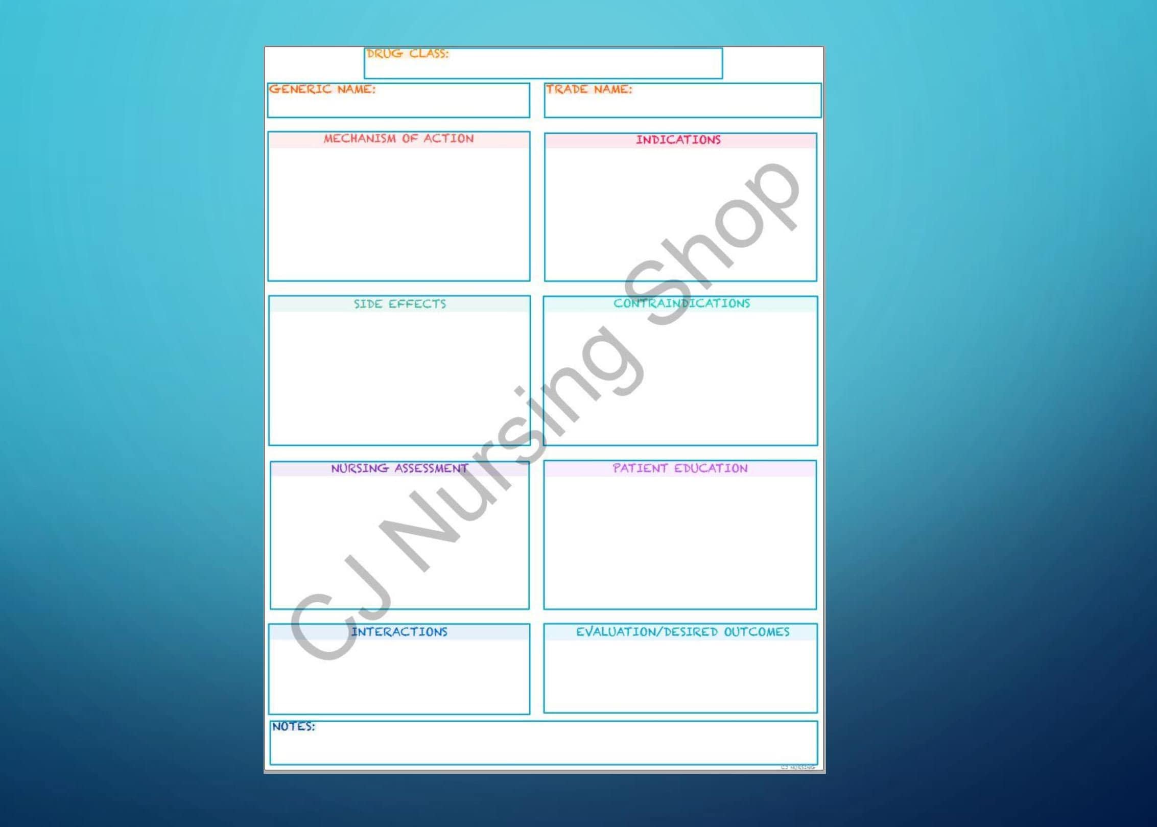 Pharmacology Drug Template, Pharmacology Concept Map, Nursing Notes ...
