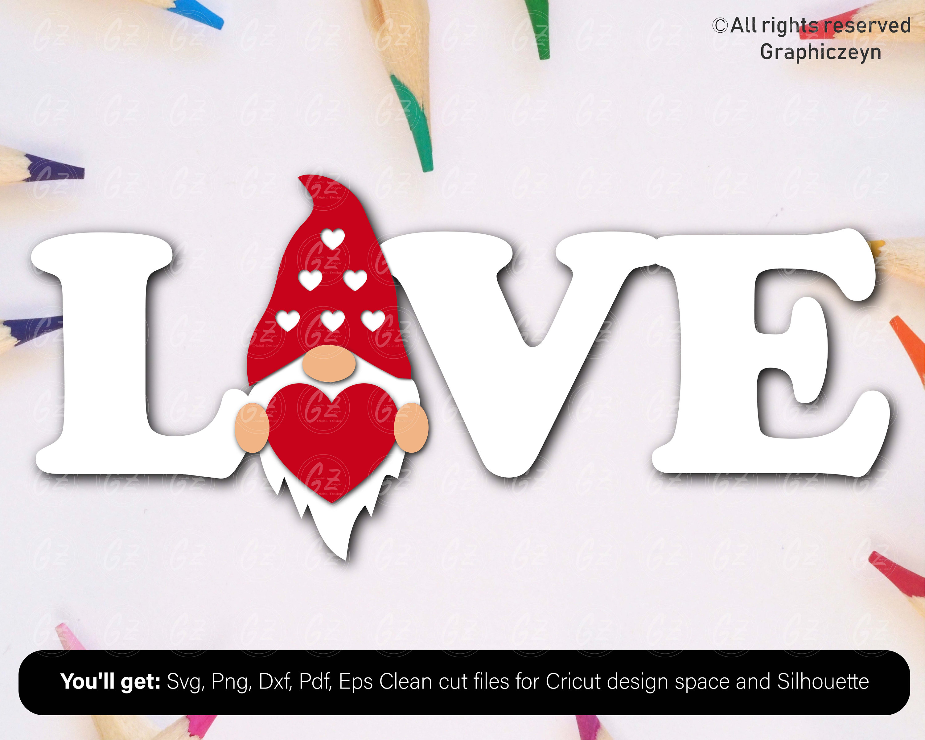 Love Gnome SVG, Glowforge Files, Hugs Svg, Heart Svg, Gnome Valentine ...