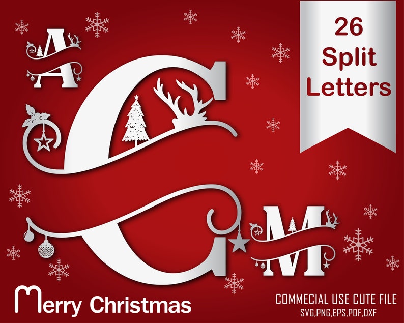 Split Letters Christmas Monogram SVG Christmas Ornament SVG - Etsy