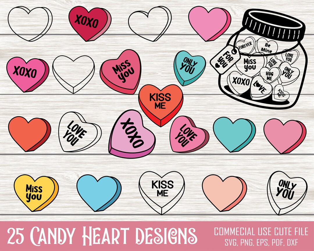Conversation Hearts SVG PNG BUNDLE, Valentines Day Svg, Candy Hearts ...