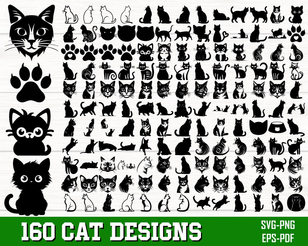 Paquete SVG de gato, paquete PNG de gato, imágenes prediseñadas de gato ...
