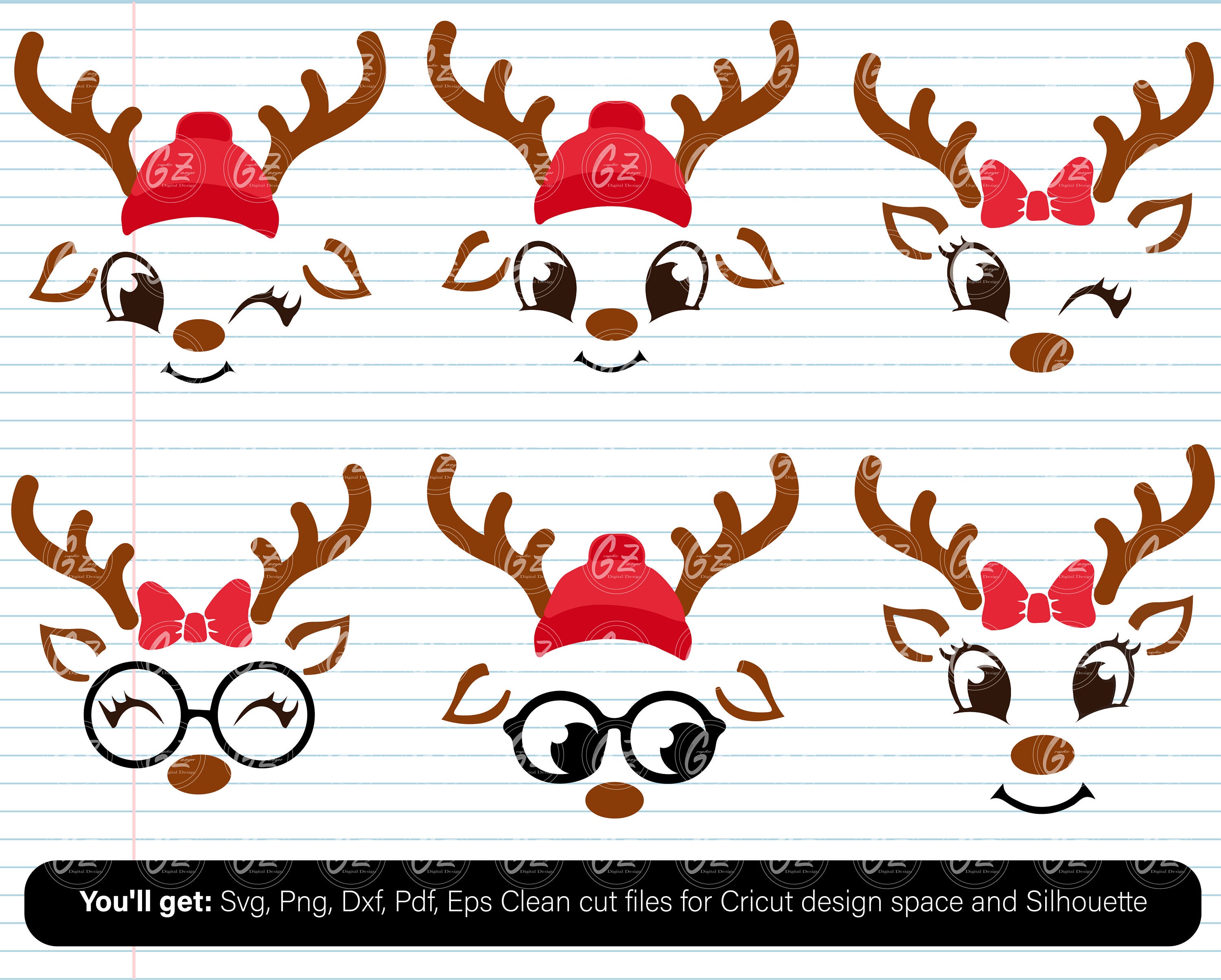 Christmas Reindeer Faces SVG Bundle, Reindeer SVG, Girl Reindeer SVG ...