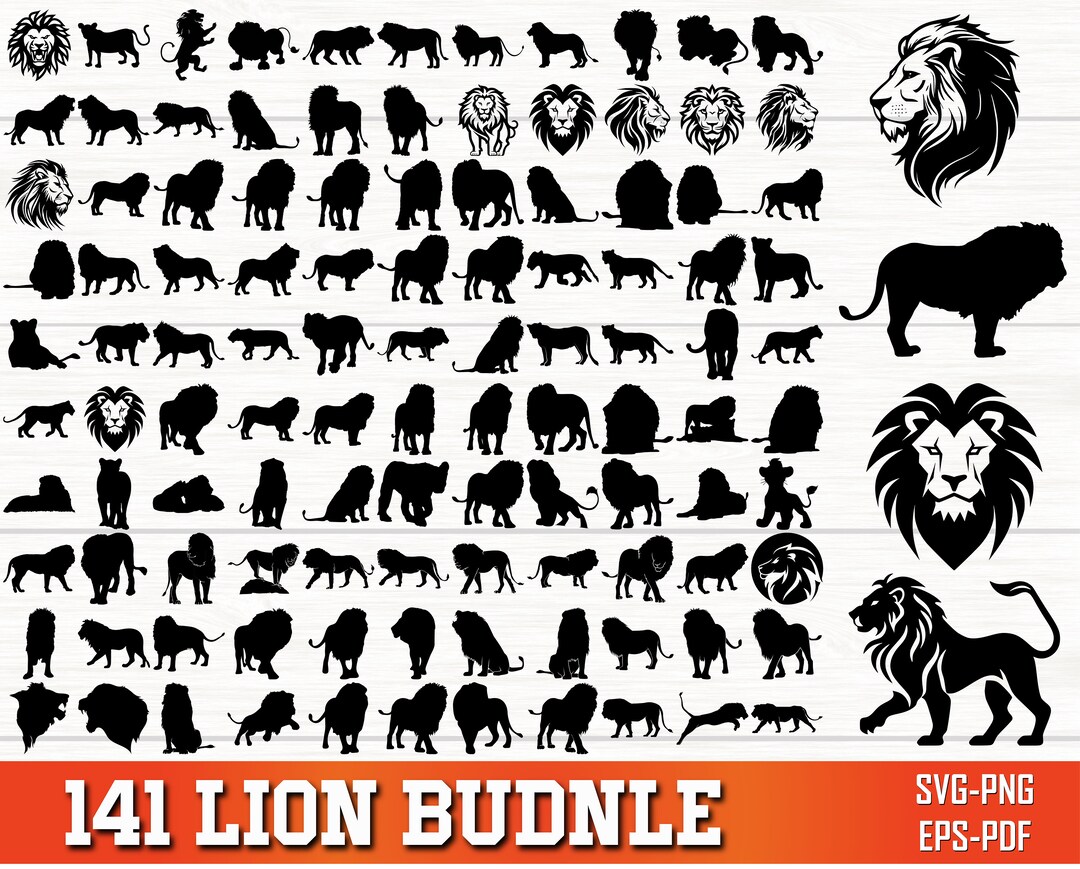 Lion SVG Bundle, Lion PNG Bundle, Lion Clipart, Lion Silhouette, Lion ...