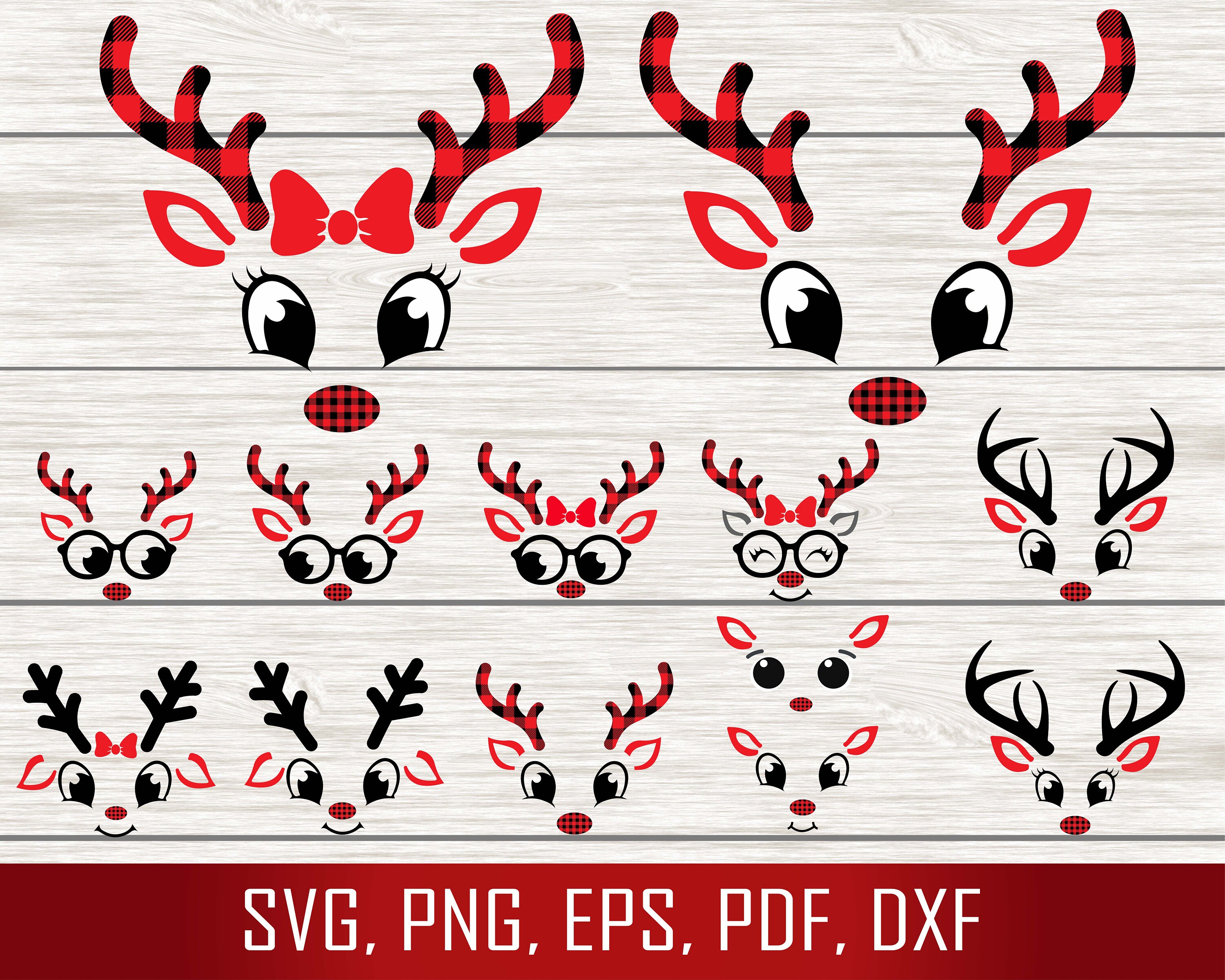 Christmas Reindeer Faces SVG Bundle Reindeer SVG Girl - Etsy