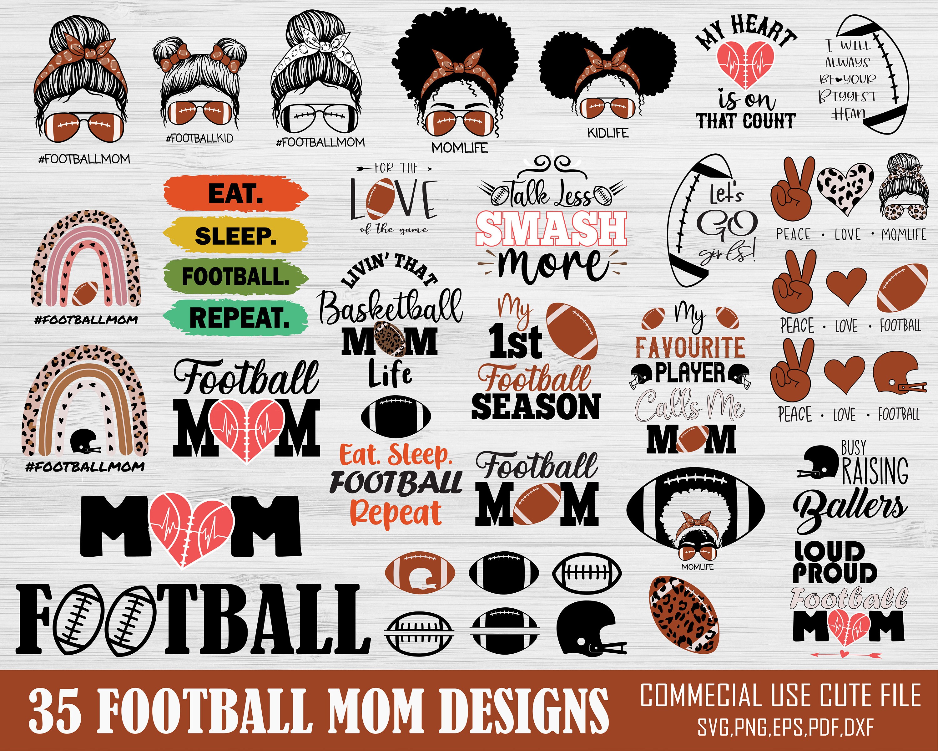 Football Mom SVG Football SVG Bundle Sports Svg Messy Bun - Etsy