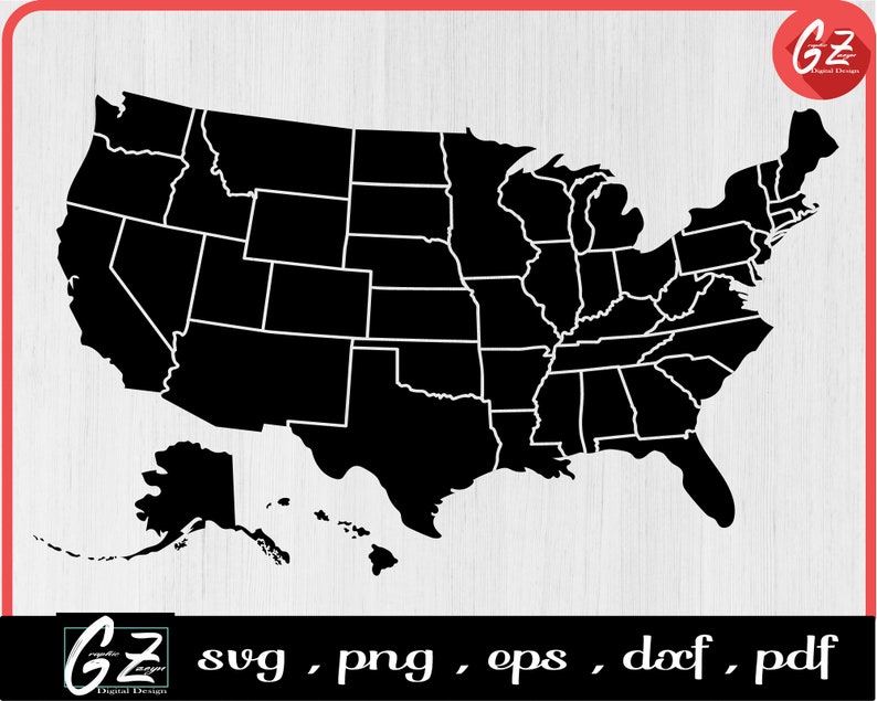 Us States SVG Bundle, Outline United States Map Svg File, State Design ...