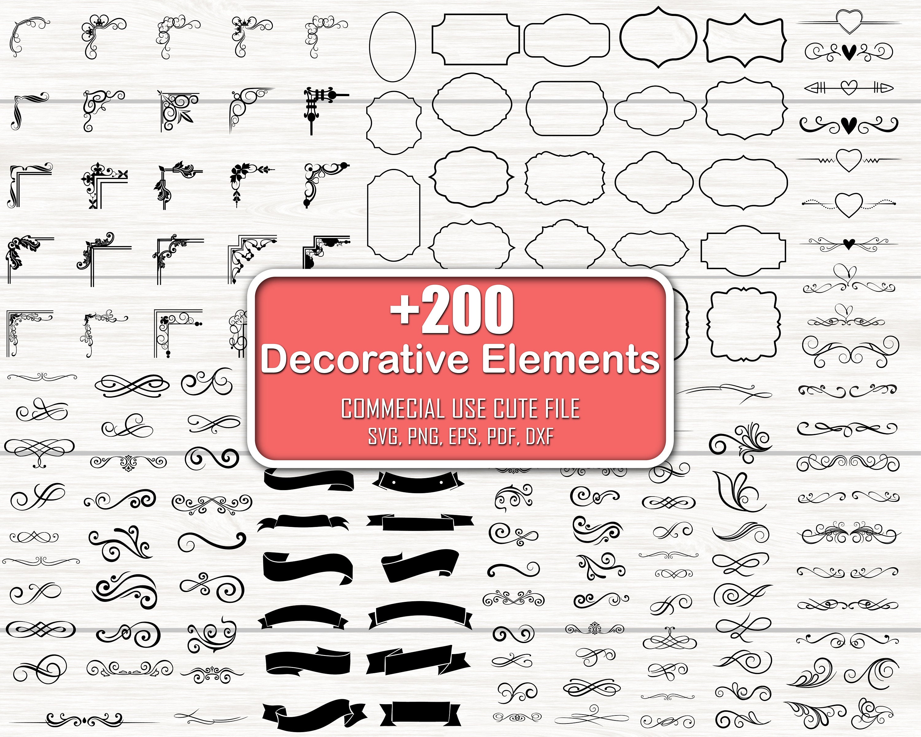 200 Decorative Elements SVG Vol2 Ornaments Svg Flourishes - Etsy
