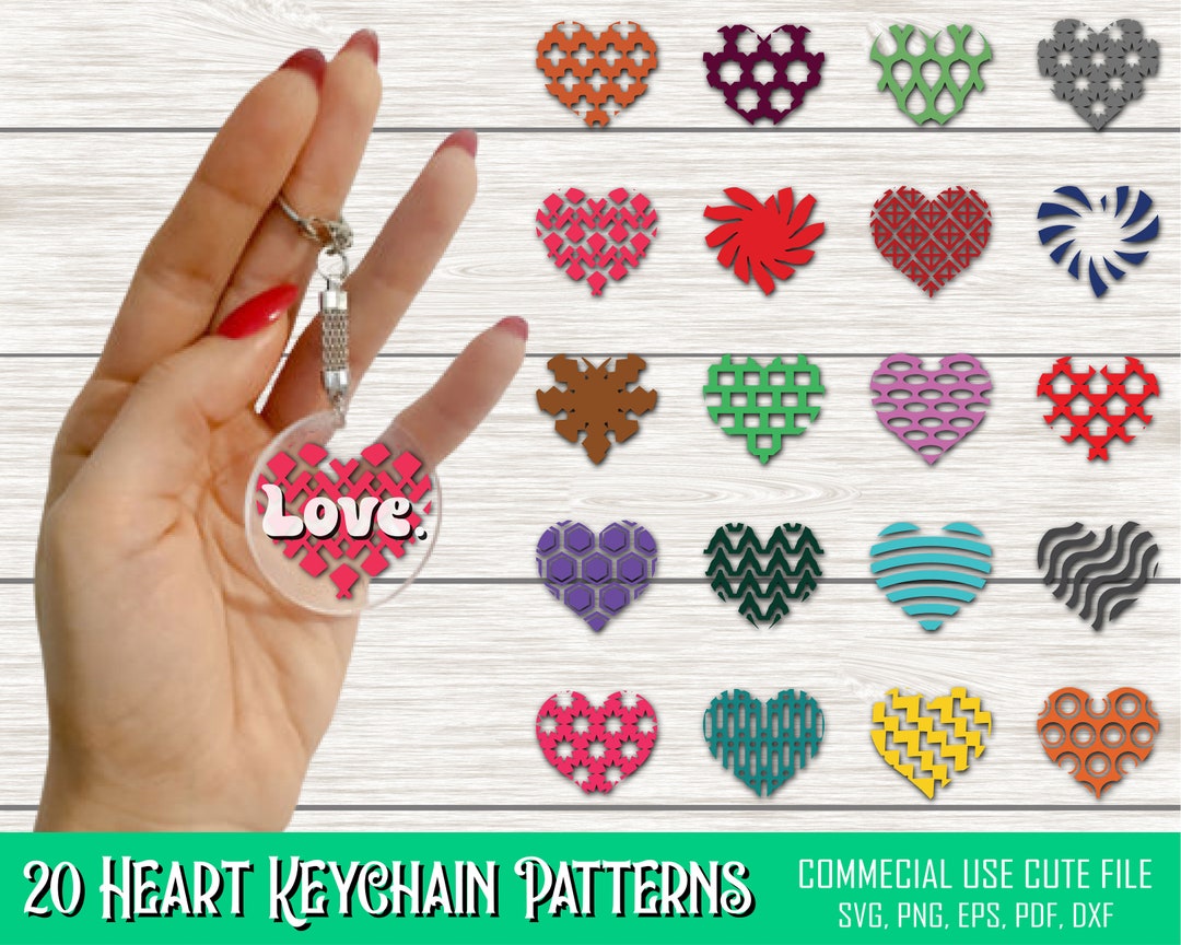 Keychain Svg Bundle, Heart Keychain Patterns Svg, Keychain Svg ...