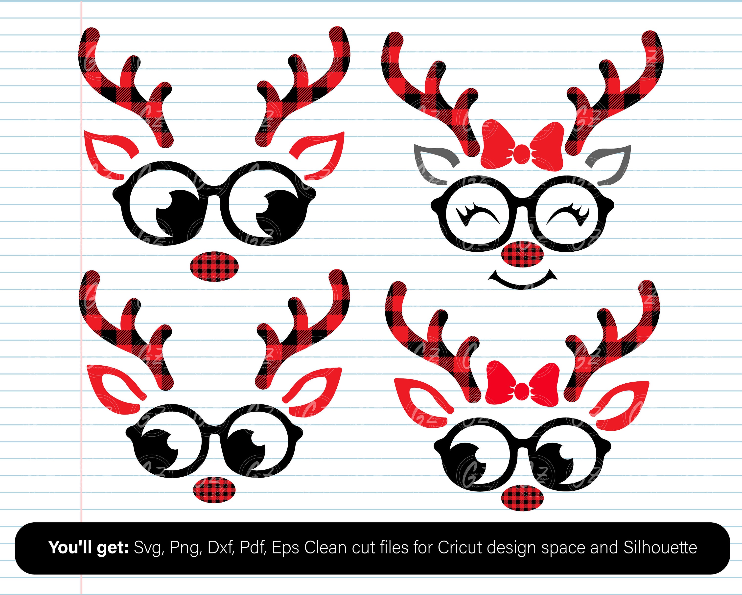 Christmas Reindeer Faces SVG Bundle Reindeer SVG Girl - Etsy