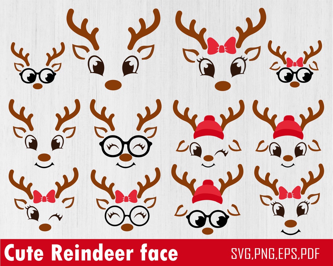 Christmas Reindeer Faces SVG Bundle, Reindeer SVG, Girl Reindeer SVG ...