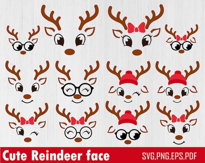 Caras de reno de Navidad SVG PNG paquete, niña reno SVG, niño reno svg ...