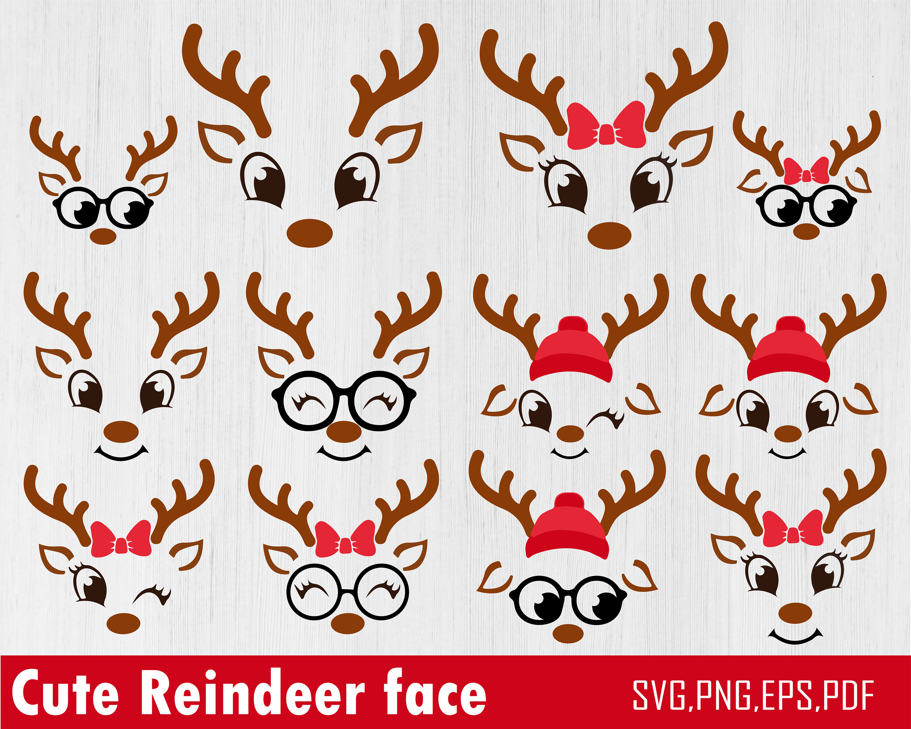 Christmas Reindeer Faces SVG Bundle Reindeer SVG Girl - Etsy