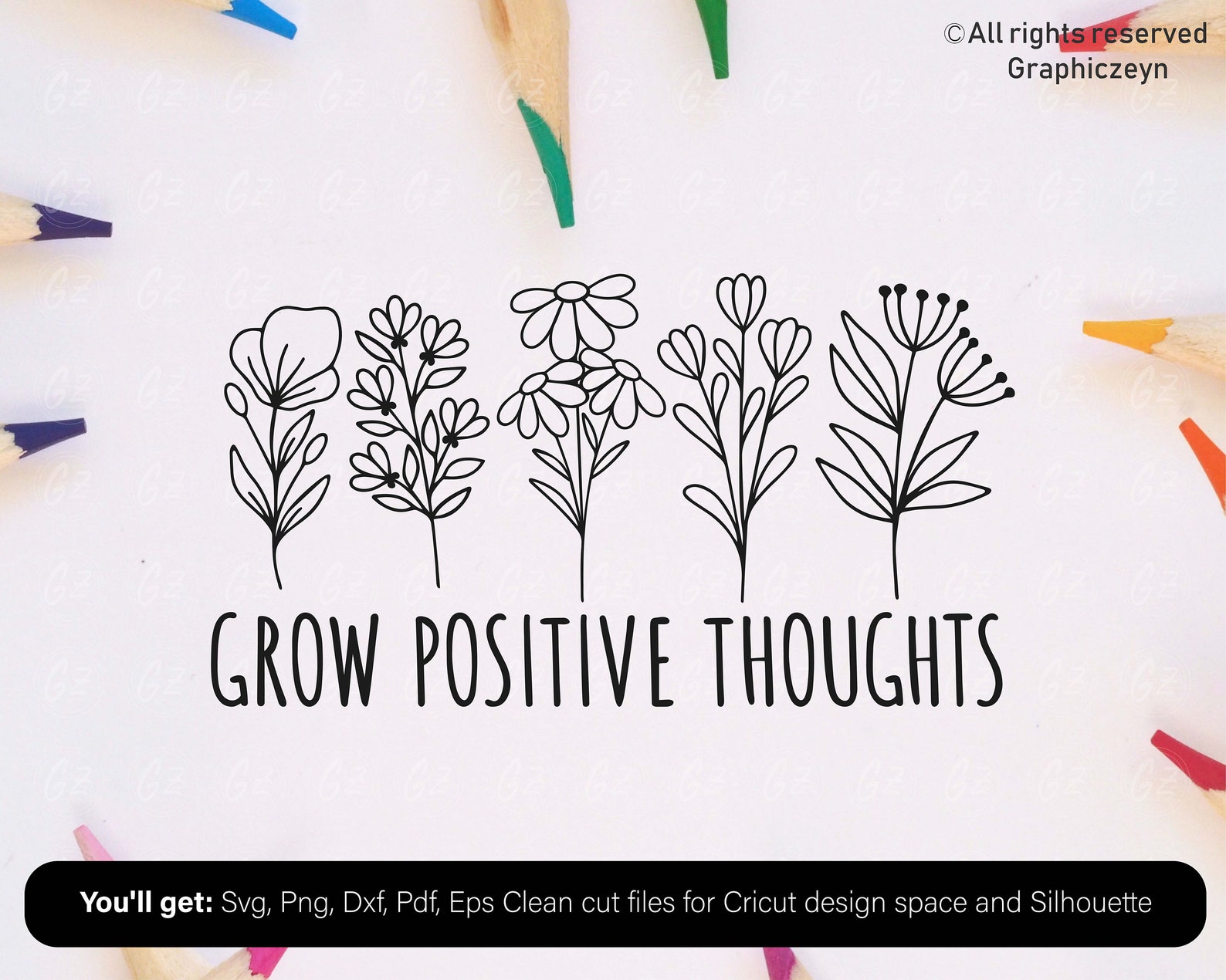 Grow Positive Thoughts PNG PDF SVG Inspirational Svg - Etsy