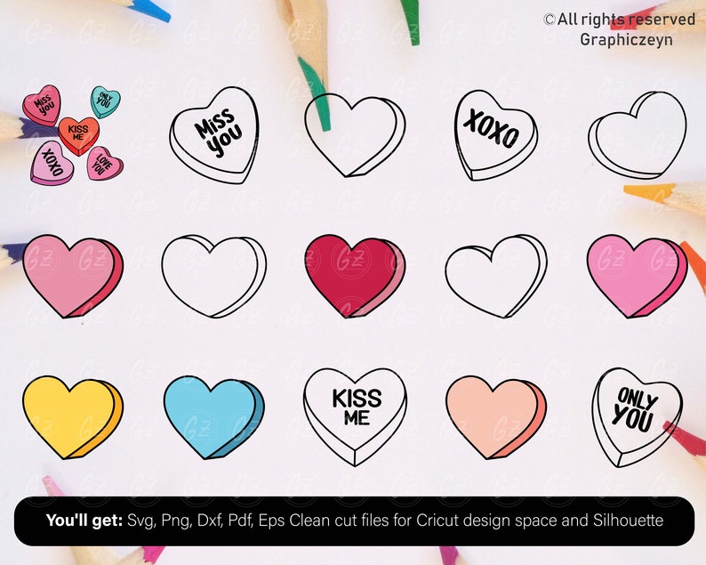 Conversation Hearts SVG PNG BUNDLE Valentines Day Svg Candy - Etsy