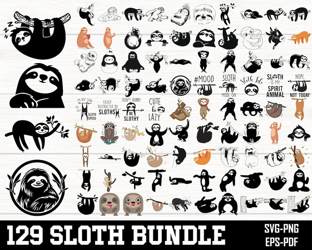 Sloth SVG Bundle, Sloth PNG Bundle, Sloth Clipart, Sloth Silhouette ...