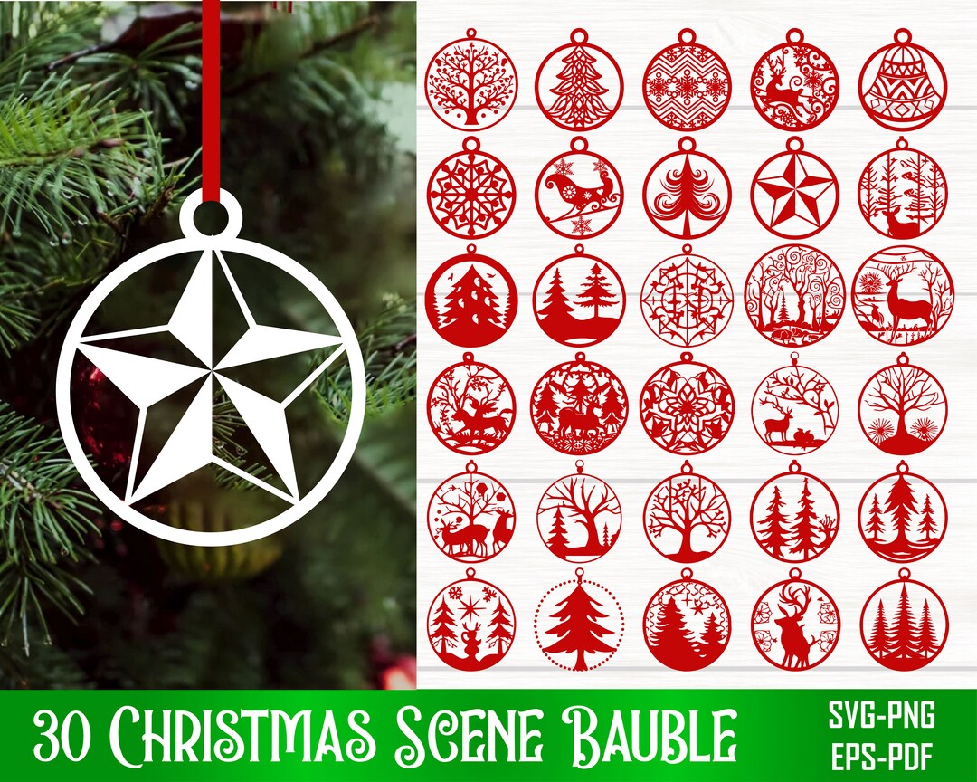 30 Christmas Scene Bauble SVG Bundle, Christmas Bauble Ornament SVG ...