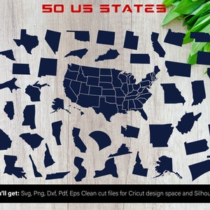 Us States SVG Bundle, Outline United States Map Svg File, State Design ...