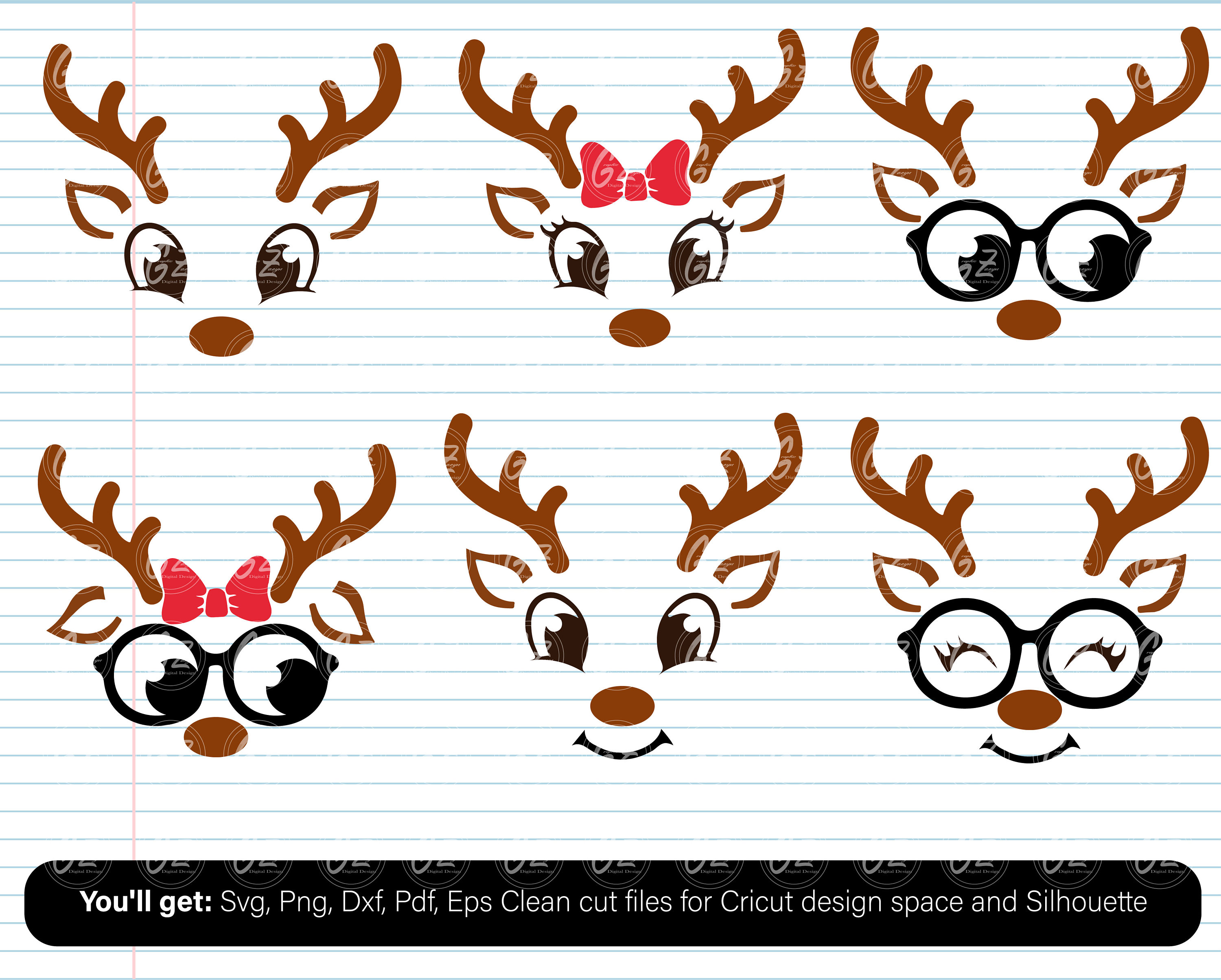 Christmas Reindeer Faces SVG Bundle Reindeer SVG Girl - Etsy